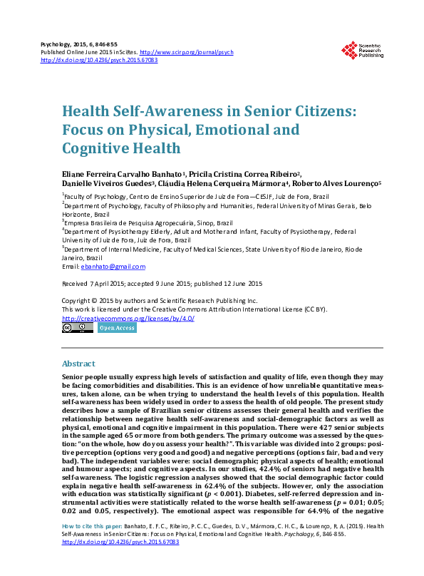(PDF) Health Self-Awareness in Senior Citizens: Focus on Physical ...