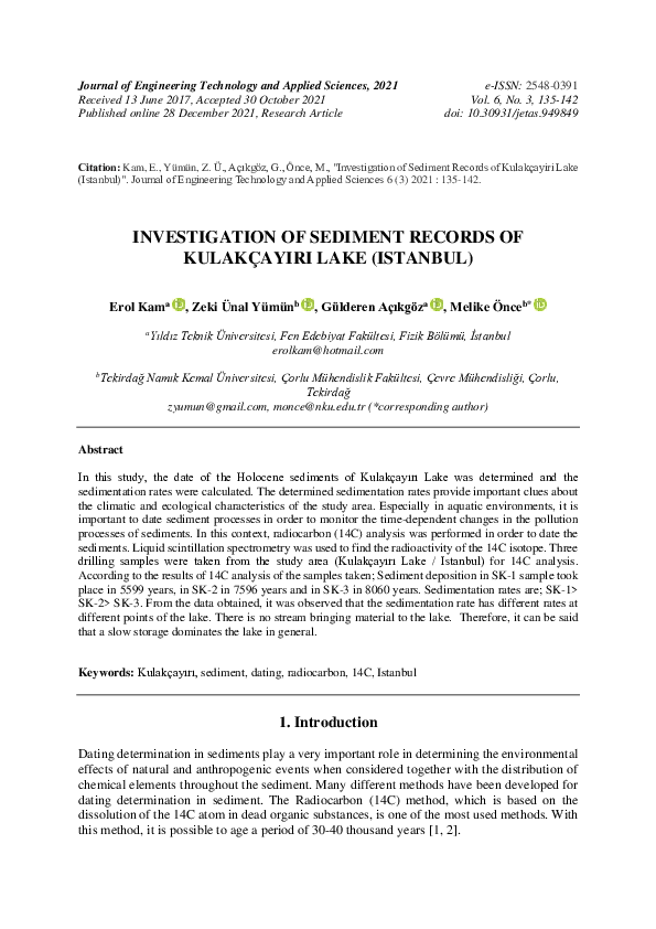 Paleoortam Interpretation with the Help of Kulakçayiri Lake (Istanbul ...