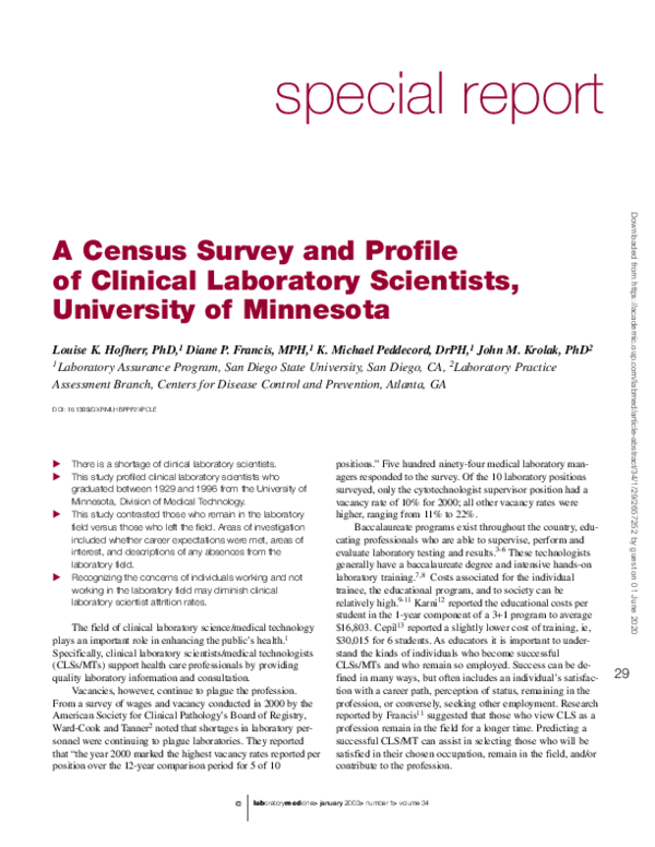 (PDF) special report: A Census Survey and Profile of Clinical ...