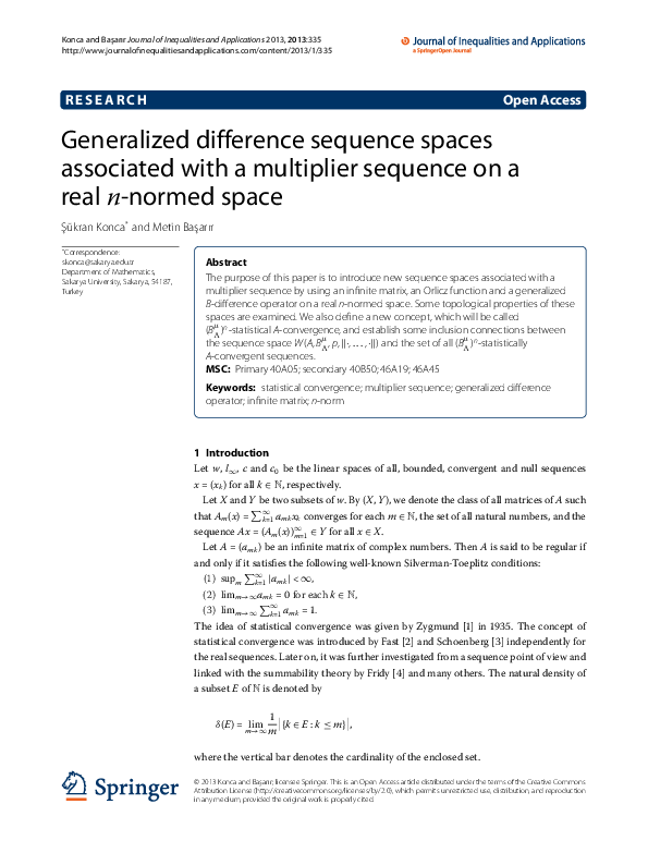 (PDF) Generalized difference sequence spaces associated with a ...