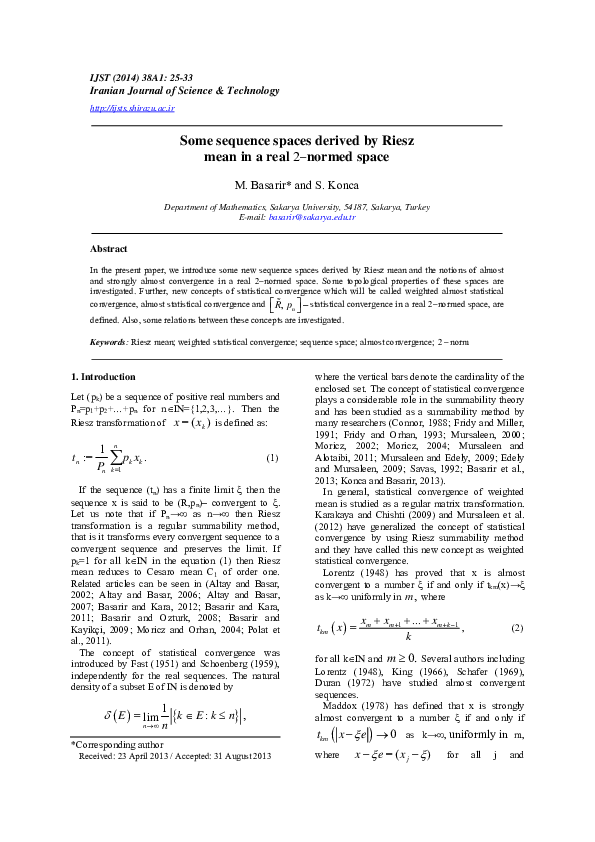 Pdf Some Sequence Spaces Derived By Riesz Mean In A Real 2 Normed Space