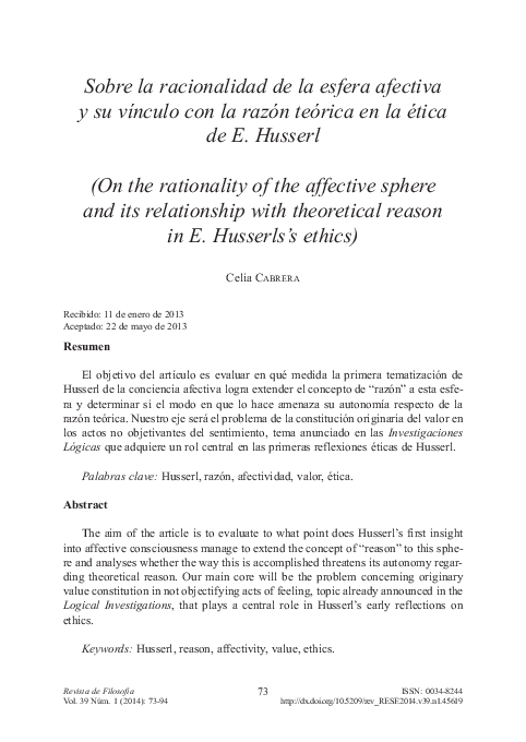 (PDF) Sobre la racionalidad de la esfera afectiva y su vínculo con la ...