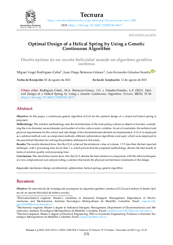 Pdf Optimal Design Of A Helical Spring By Using A Genetic Continuous Algorithm
