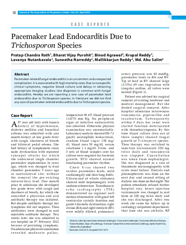 (PDF) Pacemaker Lead Endocarditis Due to Trichosporon Species