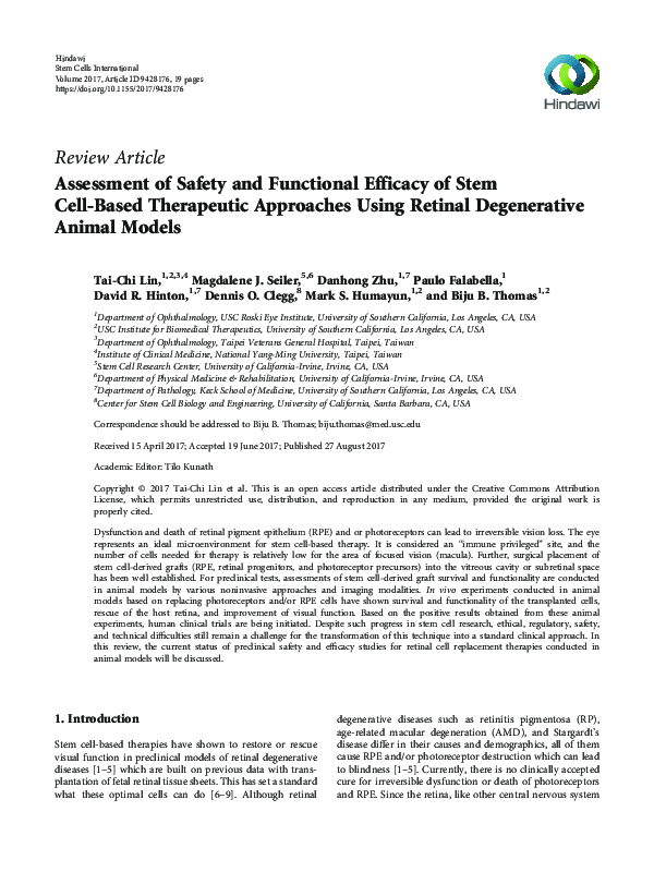 (PDF) Assessment of Safety and Functional Efficacy of Stem Cell-Based ...