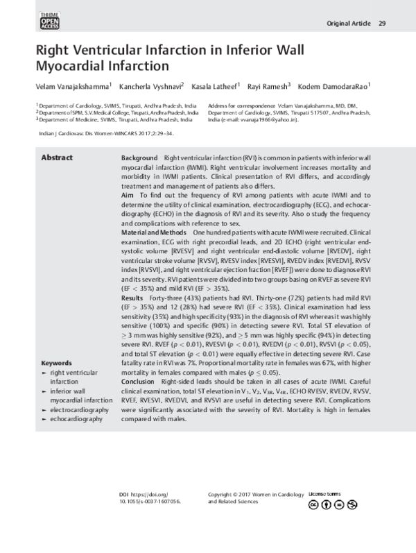 (PDF) Right Ventricular Infarction in Inferior Wall Myocardial Infarction