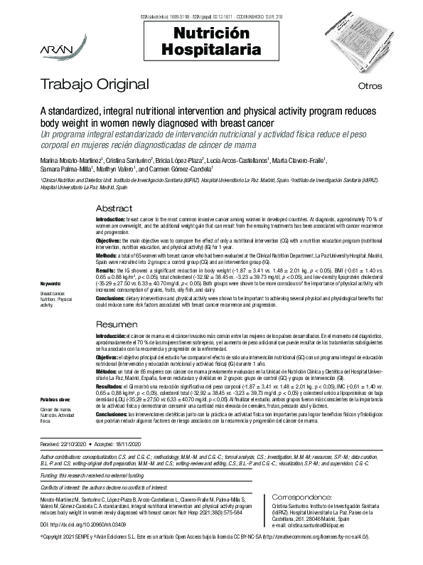 (PDF) A standardized, integral nutritional intervention and physical ...