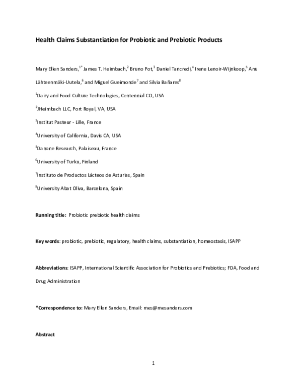(PDF) Health claims substantiation for probiotic and prebiotic products