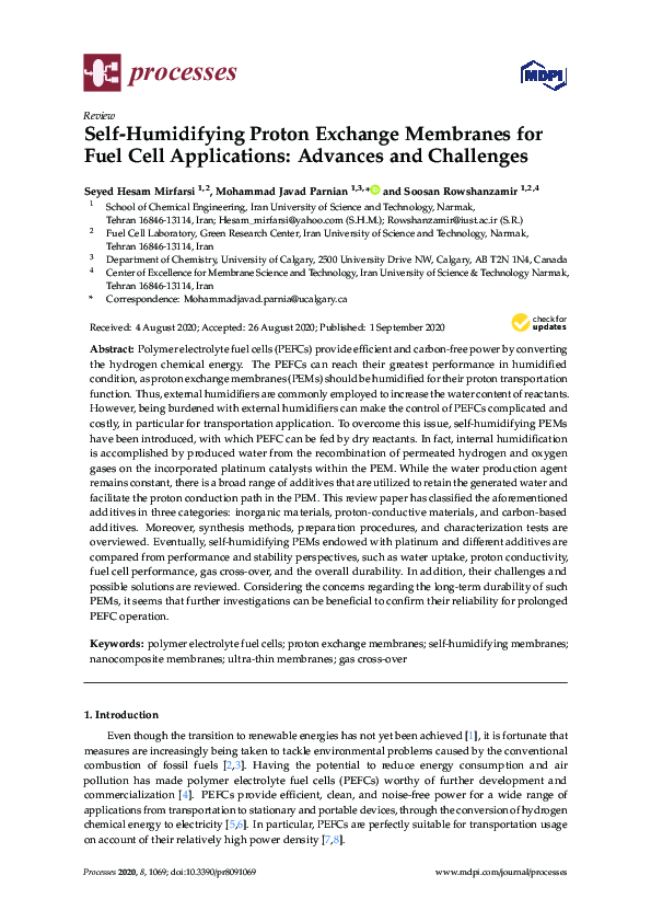 (PDF) Self-Humidifying Proton Exchange Membranes for Fuel Cell Applications: Advances and Challenges