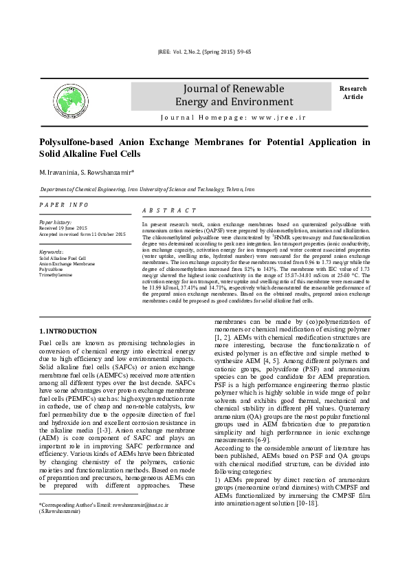 (PDF) Polysulfone - based Anion Exchange Membranes for Potential Application in Solid Alkaline ...