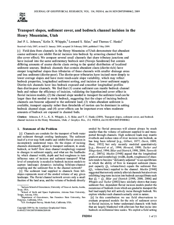 (PDF) Transport slopes, sediment cover, and bedrock channel incision in ...