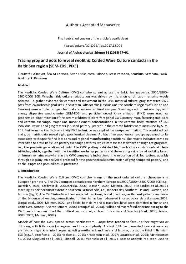 (PDF) Tracing grog and pots to reveal Neolithic Corded Ware Culture ...