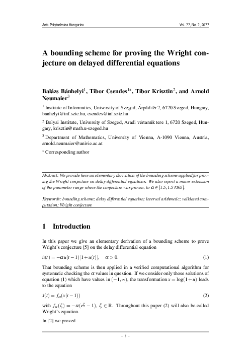 Pdf A Bounding Scheme For Proving The Wright Conjecture On Delay