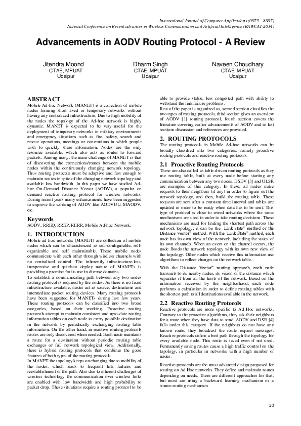 (PDF) Advancements in AODV Routing Protocol - A Review