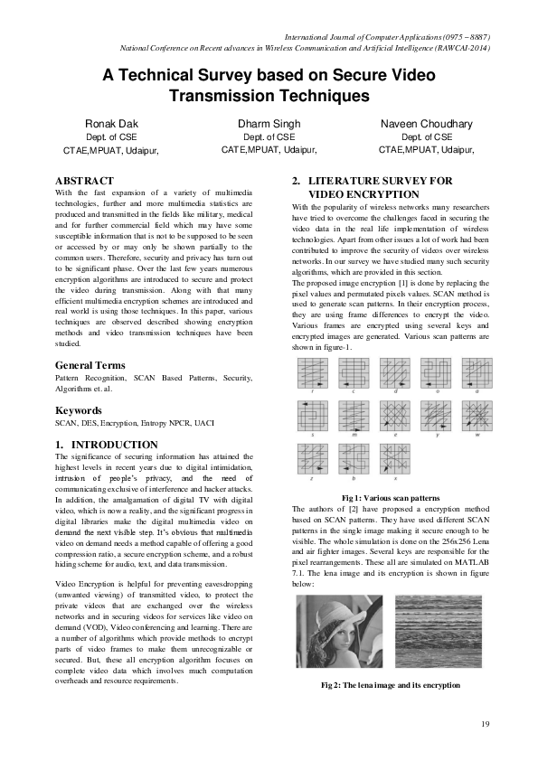 (PDF) A Technical Survey based on Secure Video Transmission Techniques
