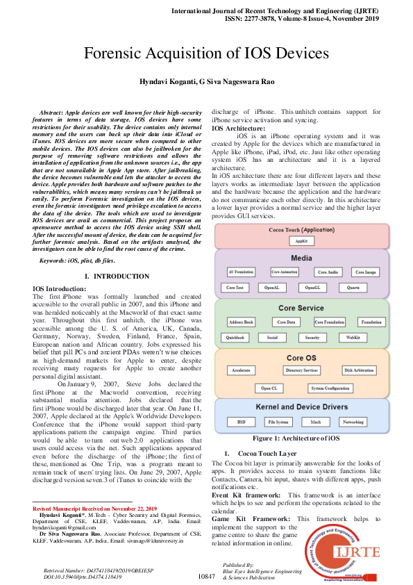 (PDF) Forensic Acquisition of IOS Devices