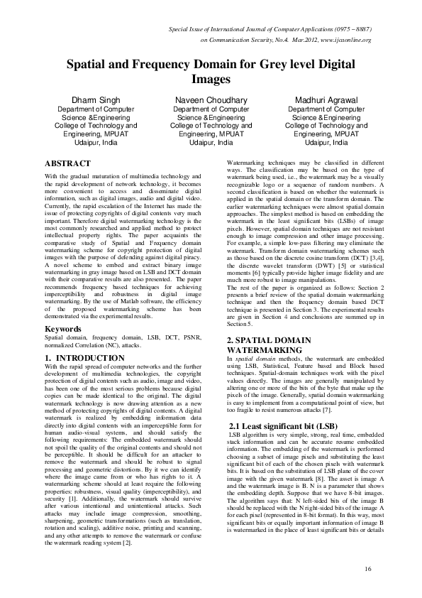 (PDF) Spatial and Frequency Domain for Grey level Digital Images