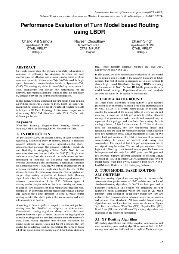 (PDF) Performance Evaluation of Turn Model based Routing using LBDR