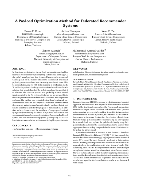 (PDF) A Payload Optimization Method for Federated Recommender Systems ...
