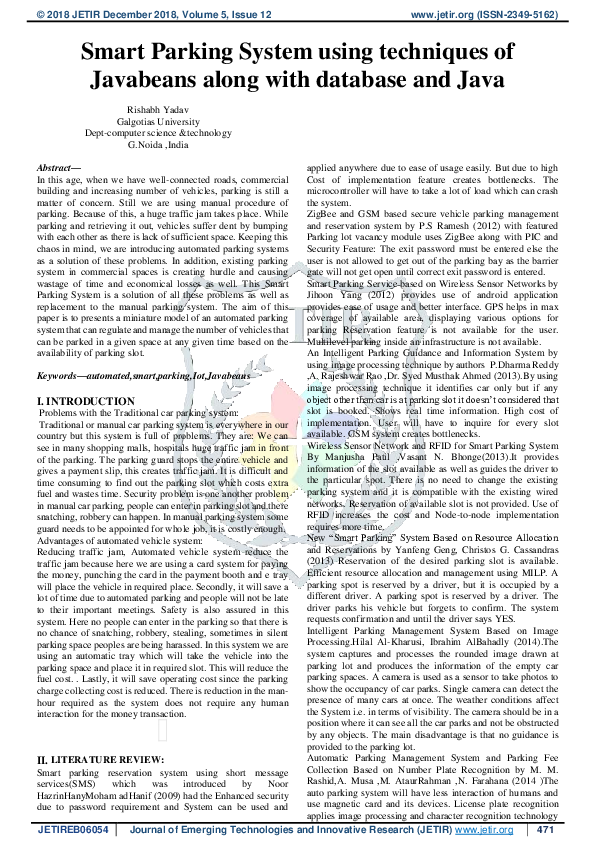 (PDF) Smart Parking System using techniques of Javabeans along with database and Java