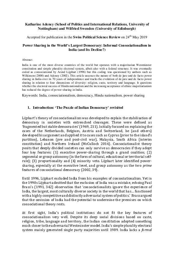 (PDF) Power‐Sharing in the World's Largest Democracy: Informal ...