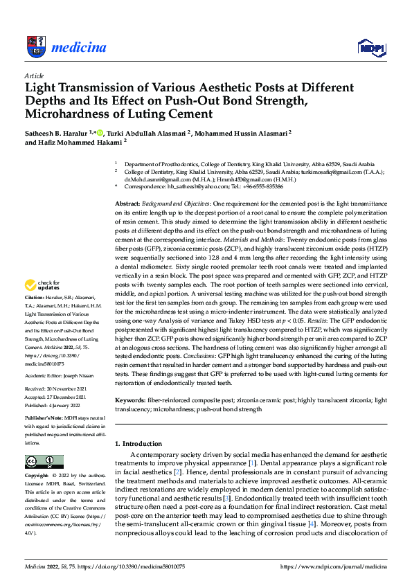 (PDF) Light Transmission of Various Aesthetic Posts at Different Depths ...
