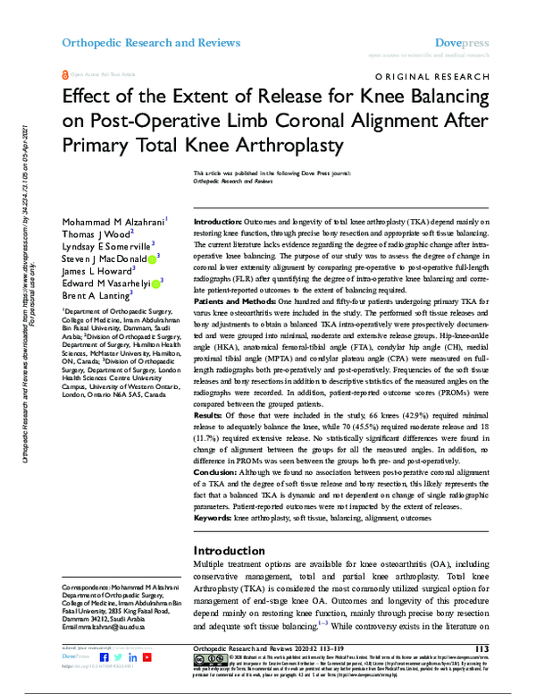 (PDF) Effect of the Extent of Release for Knee Balancing on Post ...