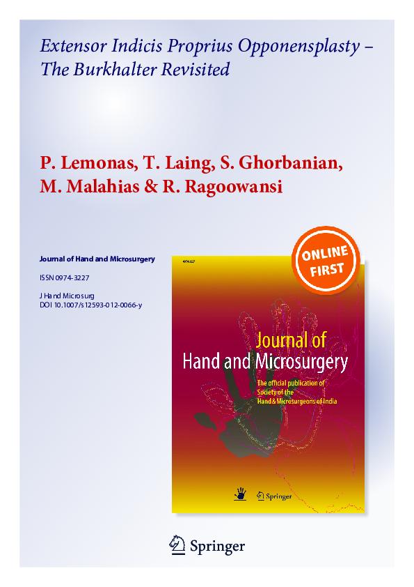 (PDF) Extensor Indicis Proprius Opponensplasty – The Burkhalter Revisited
