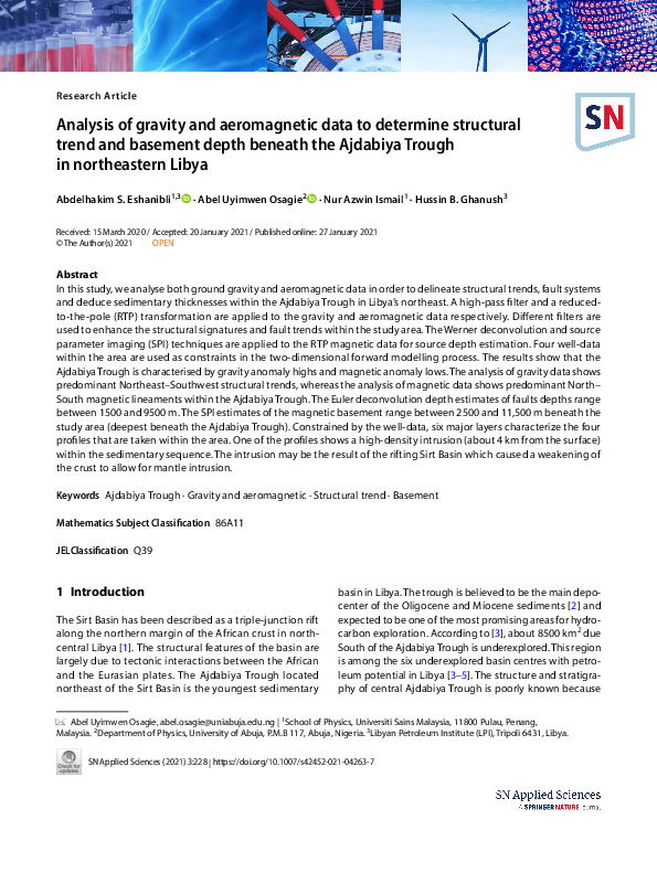 (PDF) Analysis of gravity and aeromagnetic data to determine structural trend and basement depth ...