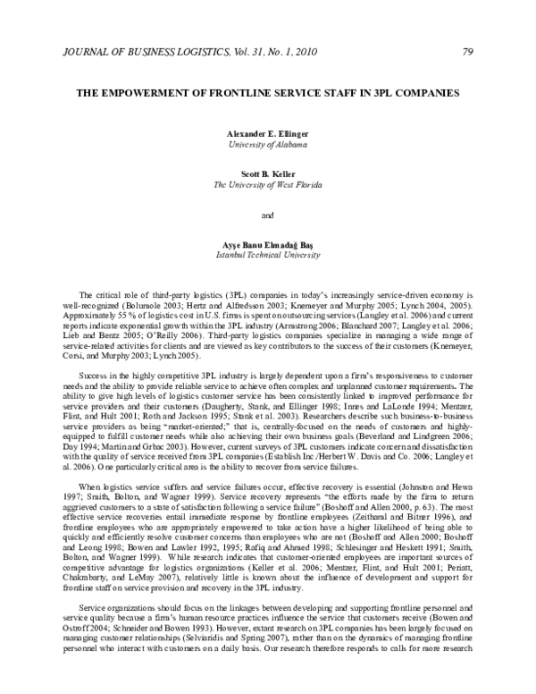 (PDF) The Empowerment of Frontline Service Staff in 3PL Companies