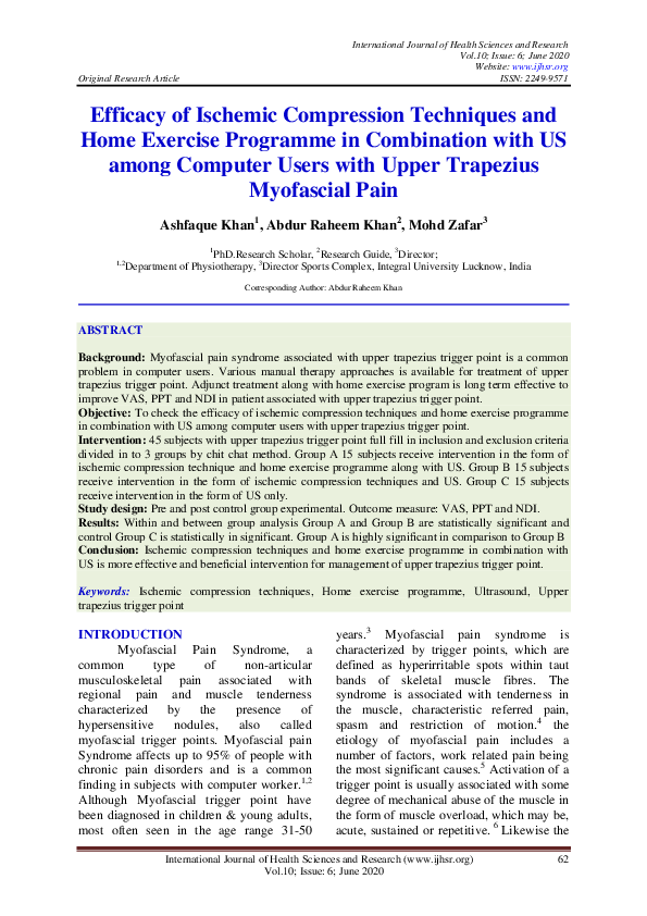 (PDF) Efficacy of Ischemic Compression Techniques and Home Exercise ...