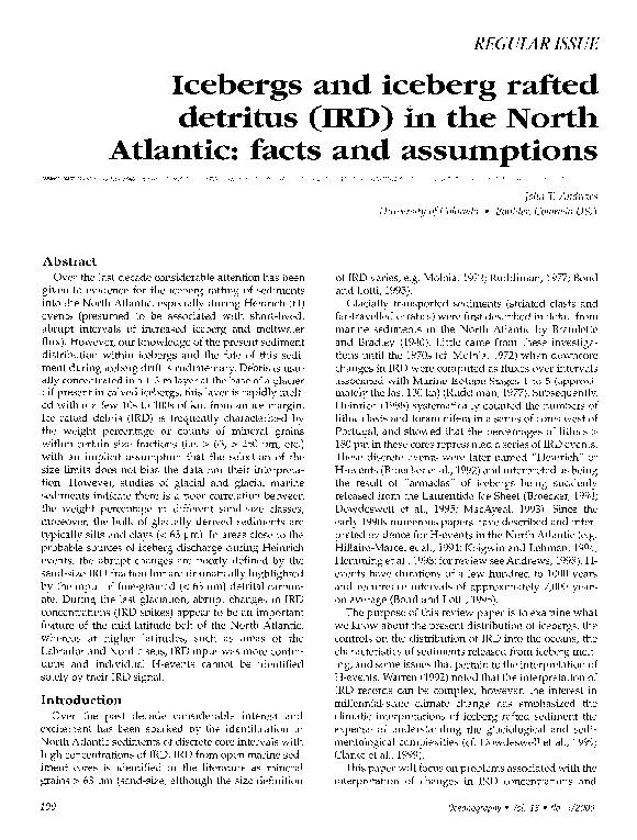 (PDF) Icebergs and Iceberg Rafted Detritus (IRD) in the North Atlantic ...