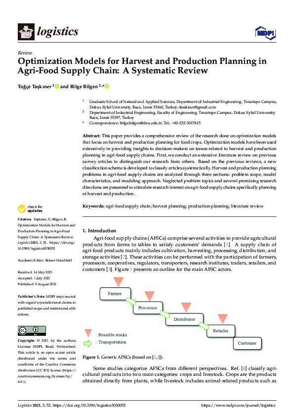 (PDF) Optimization Models for Harvest and Production Planning in Agri-Food Supply Chain: A ...