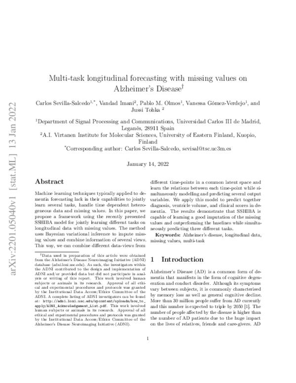 (PDF) Multi-task longitudinal forecasting with missing values on Alzheimer's Disease | Vanessa ...