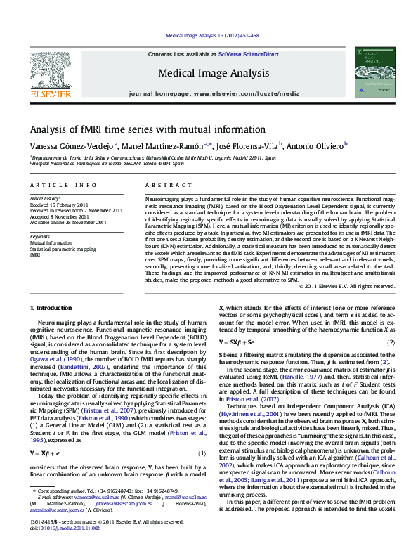 (PDF) Analysis of fMRI time series with mutual information