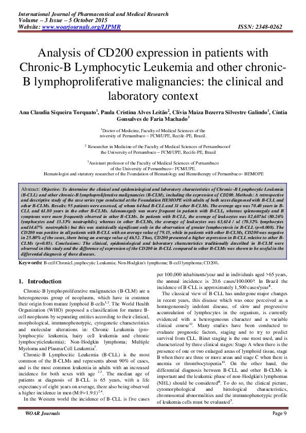 (PDF) CD200 Expression in Chronic-B Lymphoproliferative Disorders