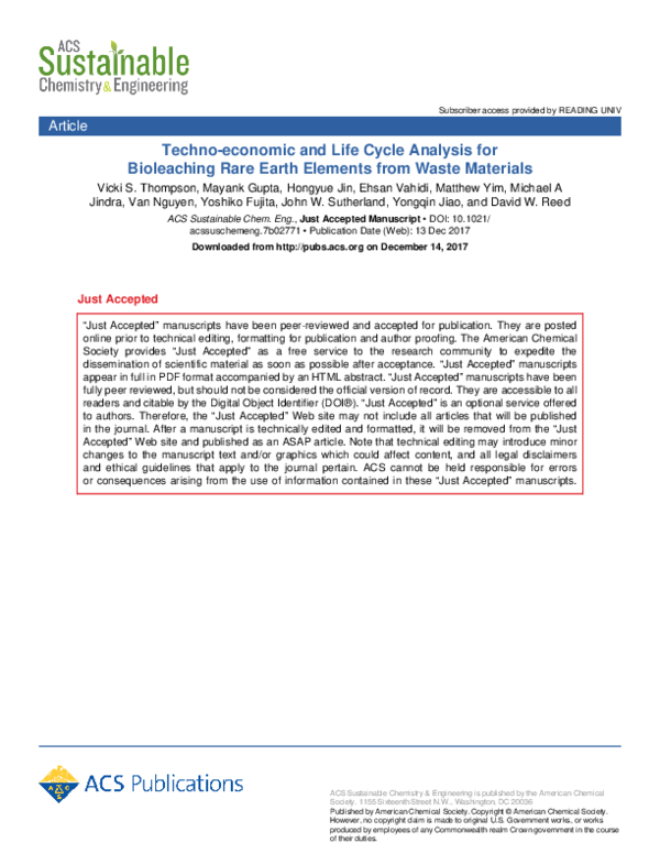 (PDF) Techno-economic and Life Cycle Analysis for Bioleaching Rare ...