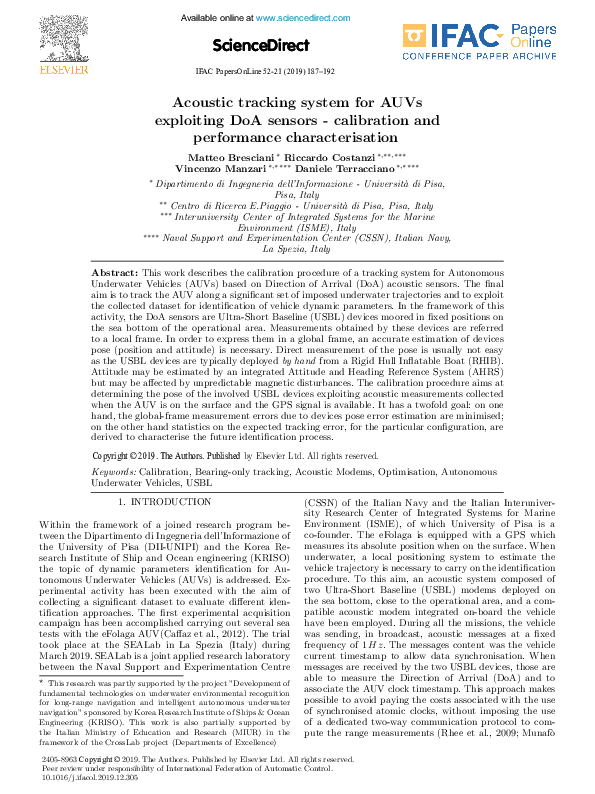 (PDF) Acoustic tracking system for AUVs exploiting DoA sensors - calibration and performance ...