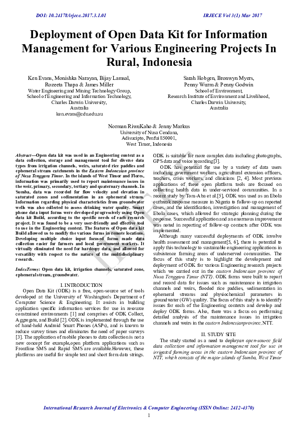 (PDF) Deployment of Open Data Kit for Information Management for ...