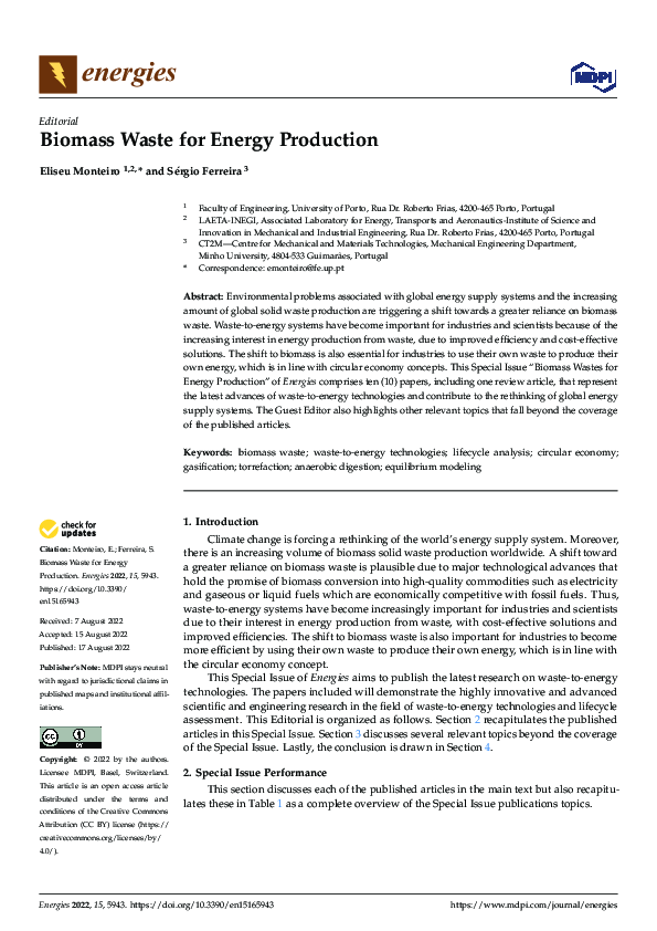 (PDF) Biomass Waste for Energy Production