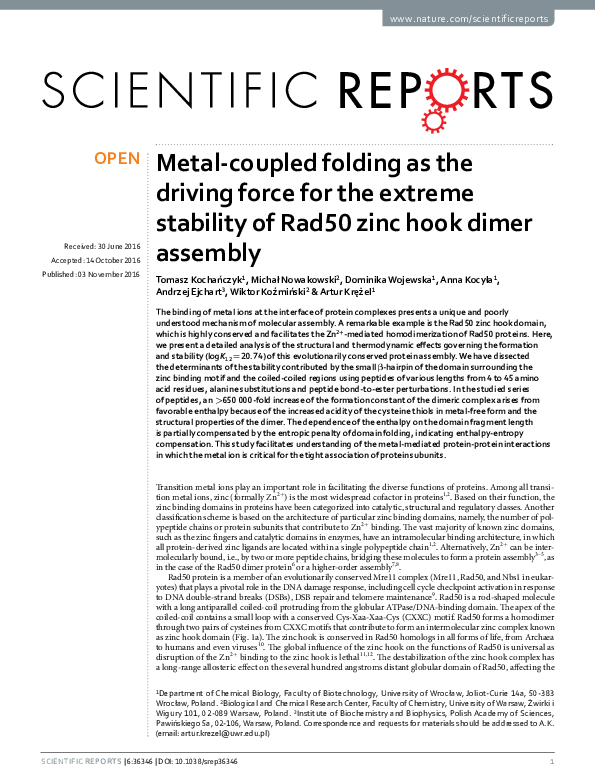 (PDF) Metal-coupled folding as the driving force for the extreme ...
