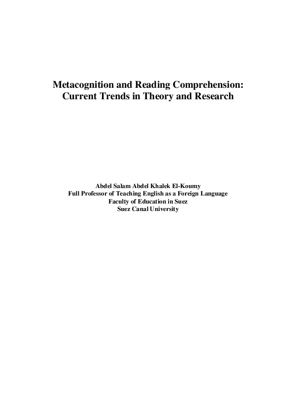 (PDF) Metacognition and Reading Comprehension: Current Trends in Theory and Research