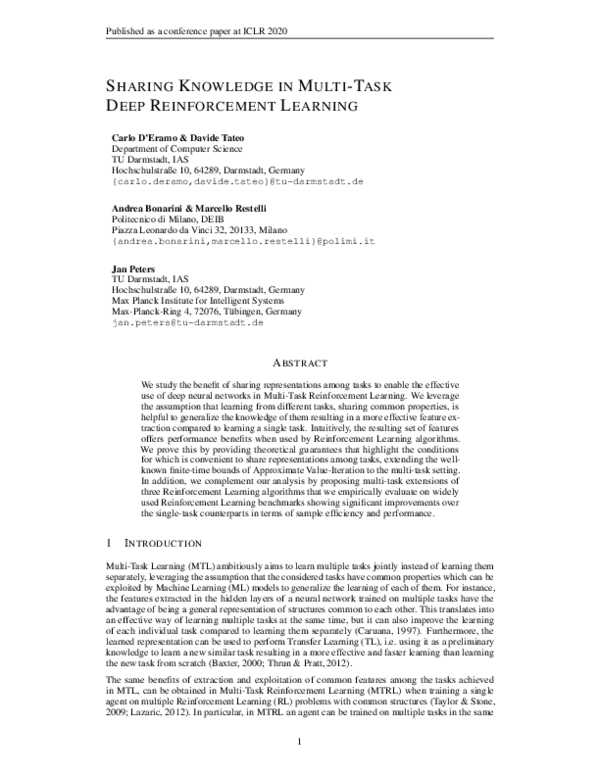 Pdf Sharing Knowledge In Multi Task Deep Reinforcement Learning