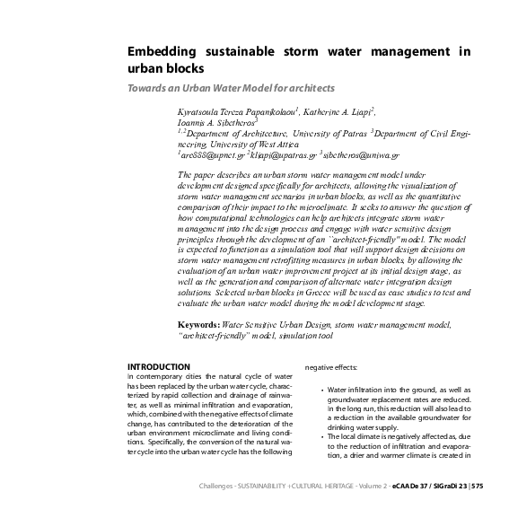 (PDF) Embedding sustainable storm water management in urban blocks Towards an Urban Water Model ...