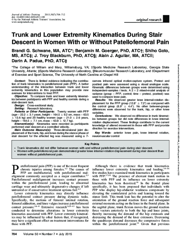 Pdf Trunk And Lower Extremity Kinematics During Stair Descent In
