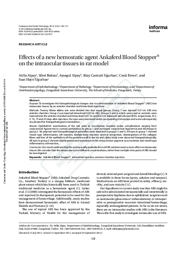(PDF) Effects of a new hemostatic agent Ankaferd Blood Stopper ® on the ...