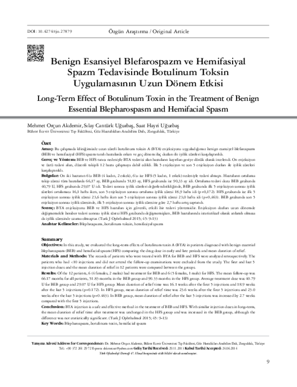 (PDF) Long-Term Effect of Botulinum Toxin in the Treatment of Benign ...