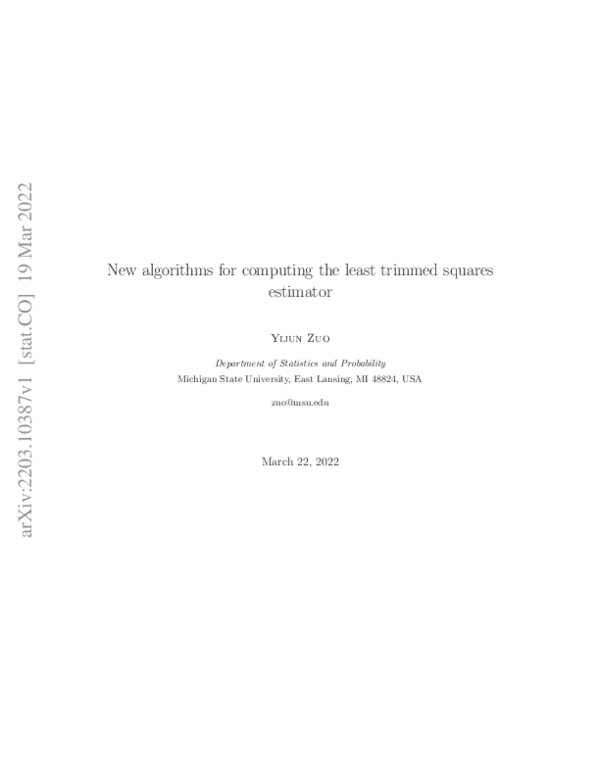 Pdf New Algorithms For Computing The Least Trimmed Squares Estimator