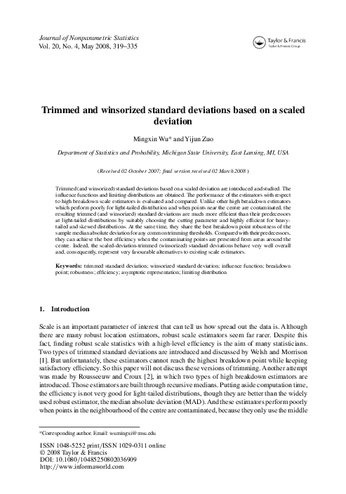 Pdf Trimmed And Winsorized Standard Deviations Based On A Scaled