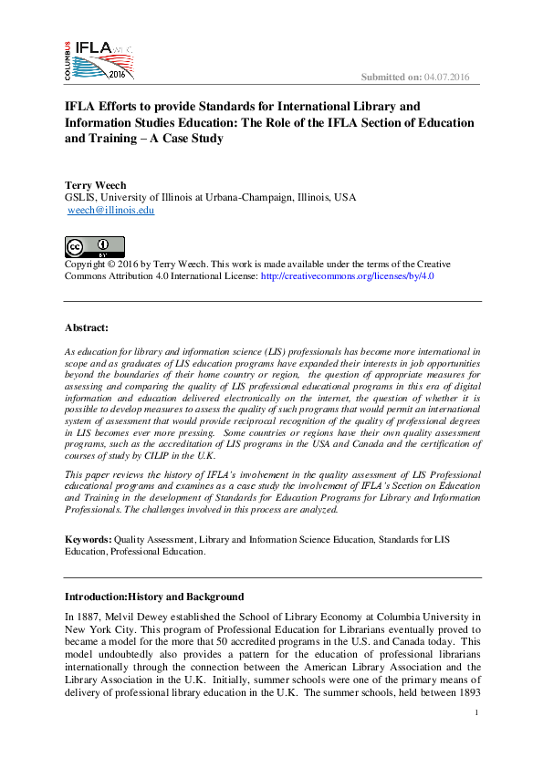 (PDF) IFLA Efforts to provide Standards for International Library and ...